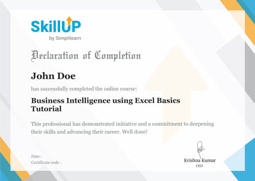 Free Business Intelligence with Excel Basics Course| Online Certificate